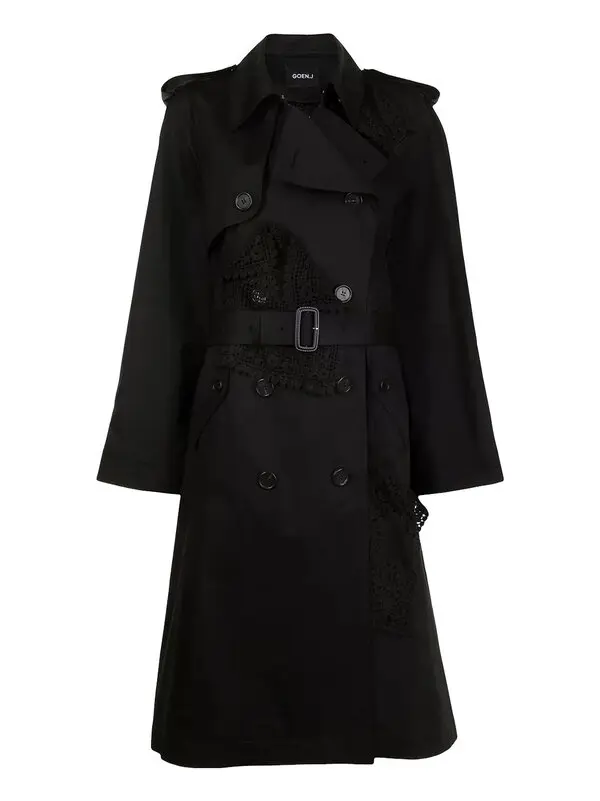 Goen.j Double-breasted Lace-paneled Trench Coat - Black
