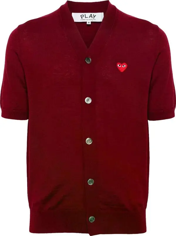 Play Comme Des Garcon V-neck Wool Cardigan - Red