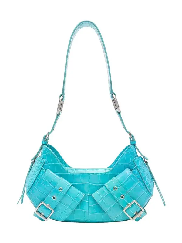 BIASIA Y2k Crocodile-embossed Shoulder Bag - Blue