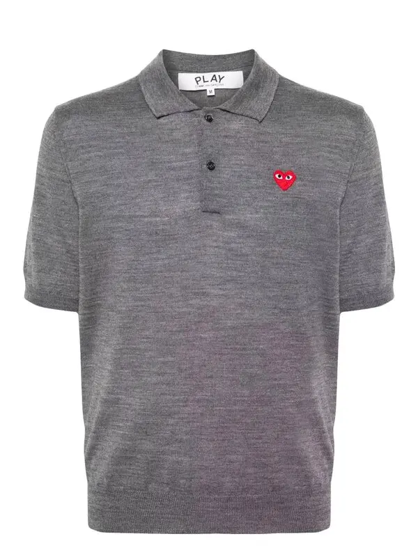 Play Comme Des Garcon Heart-patch Wool Polo Shirt - Grey