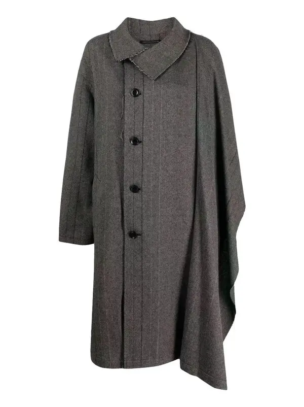 Y’s Herringbone Asymmetric Coat - Grey