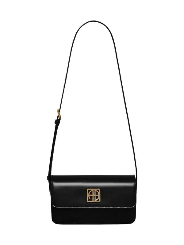 ANINE BING Logo Plaque Leather Shoulder Bag - Black