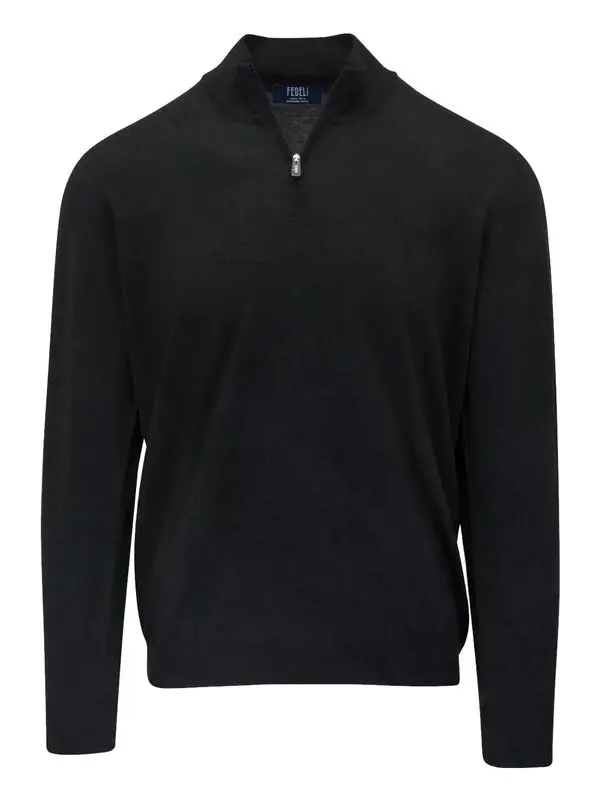 Fedeli Virgin Wool Half Zip Sweater - Grey
