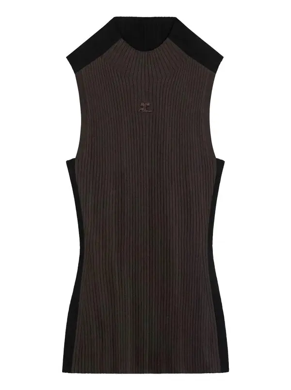 COURREGES Contrast Frame Ribbed Tank Top - Brown