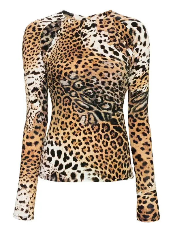 Roberto Cavalli Jaguar Skin-print Cut-out Blouse - Neutrals