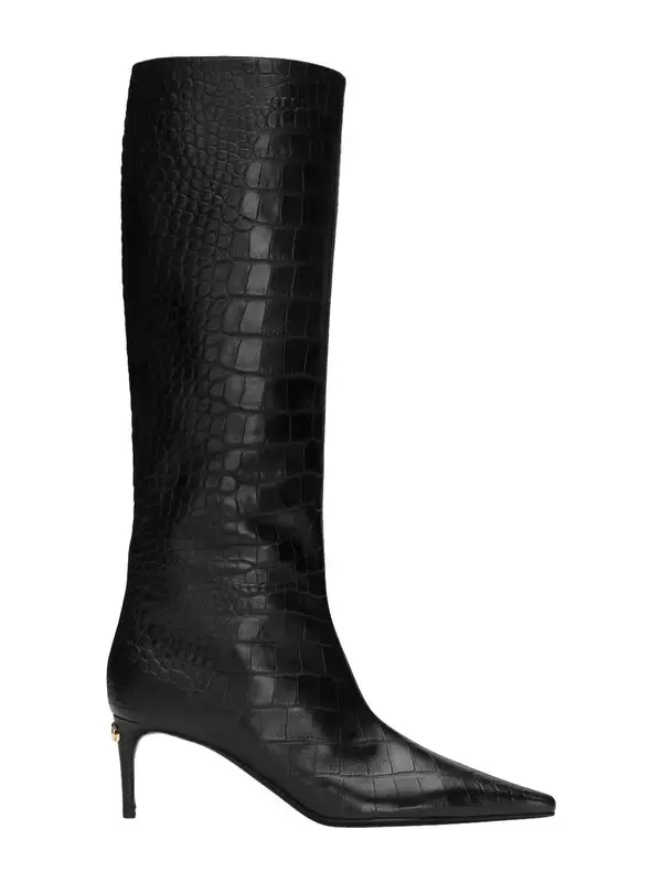 Dolce & Gabbana Crocodile-embossed Leather High Heel Boots - Black