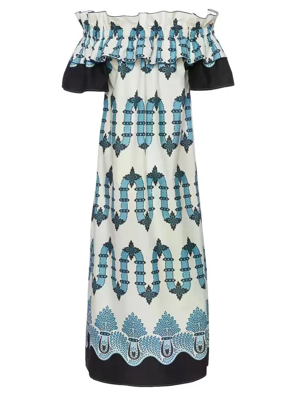 La DoubleJ Sirocco Print Off-shoulder Dress - Blue