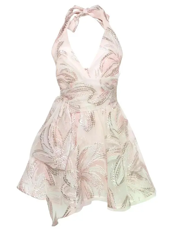 Talbot Runhof Floral-appliqué Belted Minidress - Pink