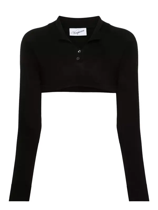 Vaquera Logo-print Cropped Polo Shirt - Black