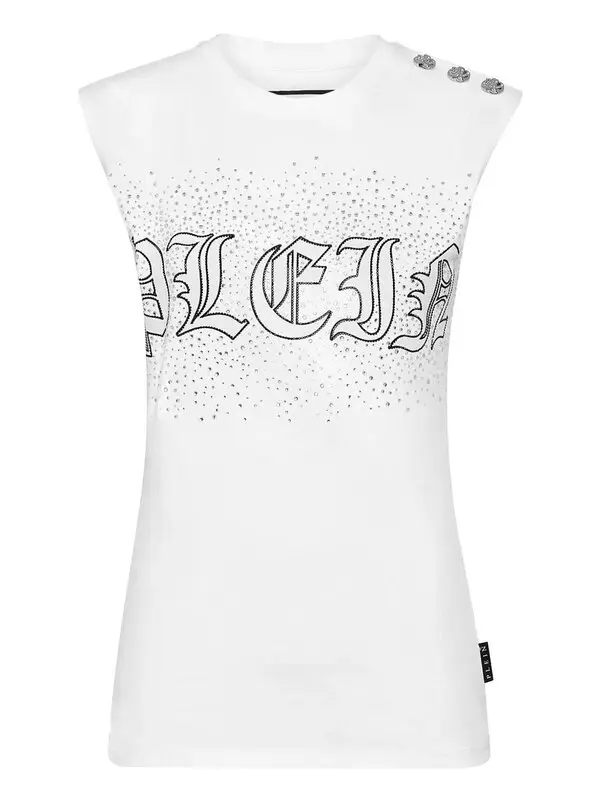 Philipp Plein Crystal-embellished Cotton Tank Top - White