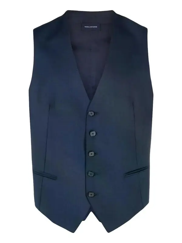 Tagliatore Virgin Wool Button-up Waistcoat - Blue