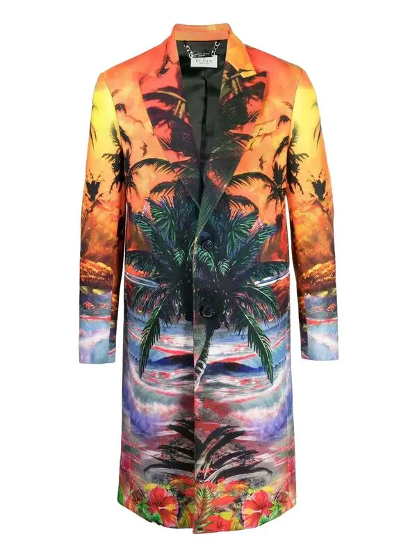Philipp Plein Hawaii Graphic-print Coat - Orange
