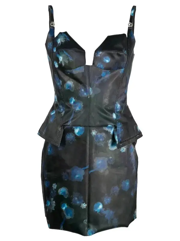 Coperni Holographic Floral-print Minidress - Black