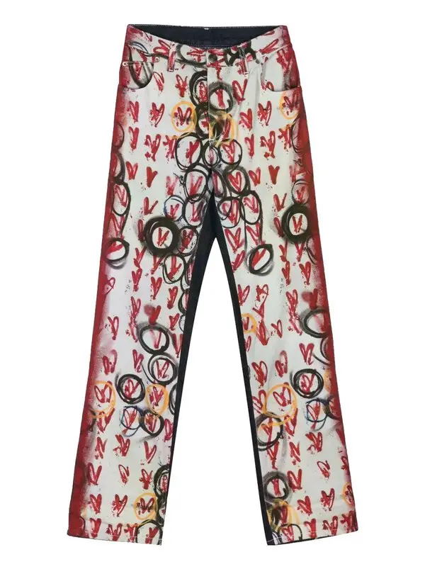 CHARLES JEFFREY Exclusive Painted Art Cotton Jeans - Blue