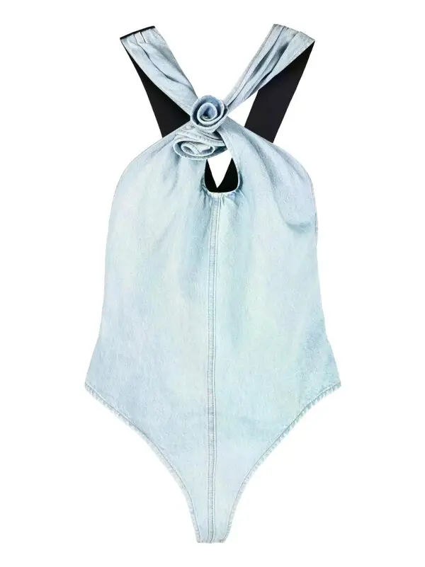Coperni Floral-appliqué Denim Bodysuit - Blue
