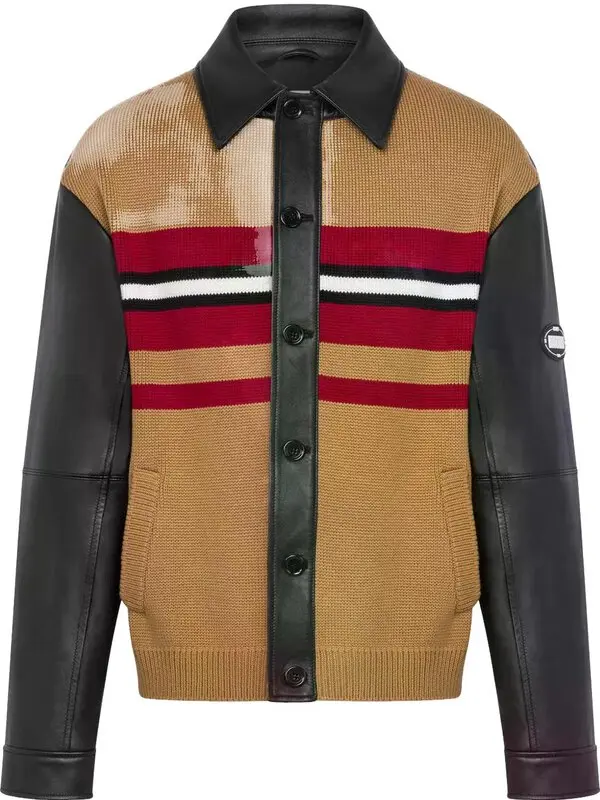 Moschino Knitted-panel Leather Jacket - Black