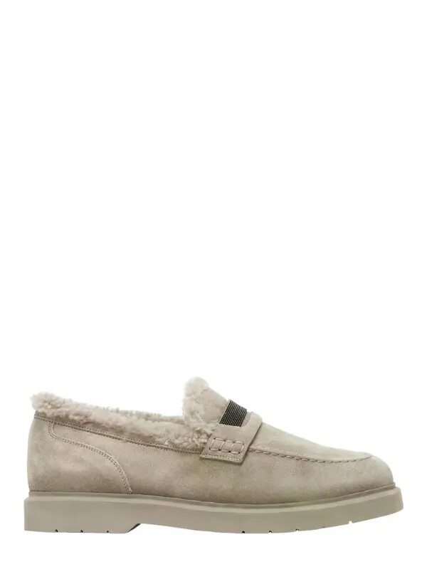 Brunello Cucinelli Penny Loafers With Shearling Lining And Monili Detail - Grey