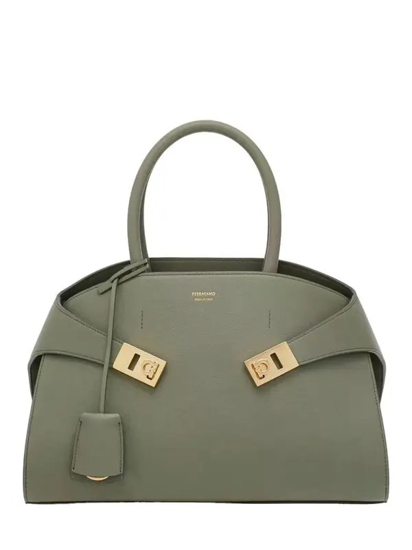 FERRAGAMO Medium Hug Leather Tote Bag - Grey
