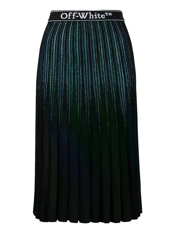 Off-White Glitter-stripe Pleated Skirt - Blue
