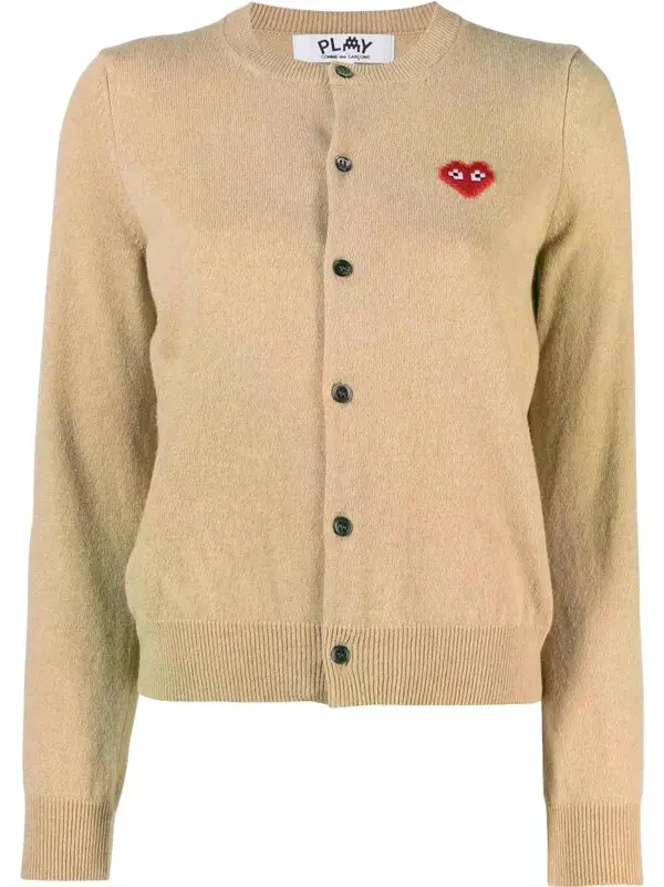 Play Comme Des Garcon Heart Motif Buttoned Cardigan - Neutrals