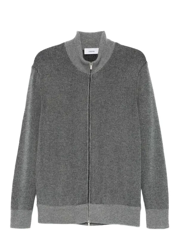 LARDINI Ribbed Virgin Wool Blend Cardigan - Grey