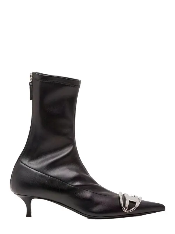 DIESEL® D-venus Leather Kitten Heel Boots - Black