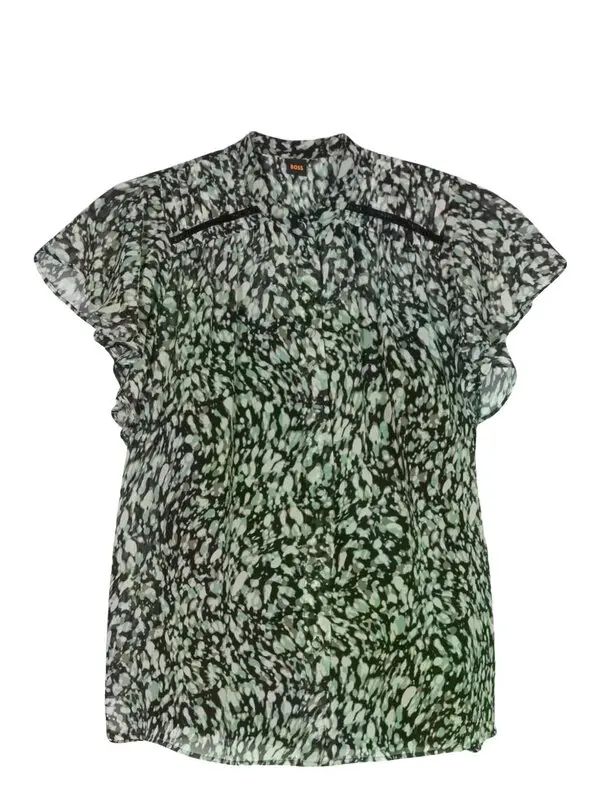 BOSS Graphic-print Ruched-detail Shirt - Green