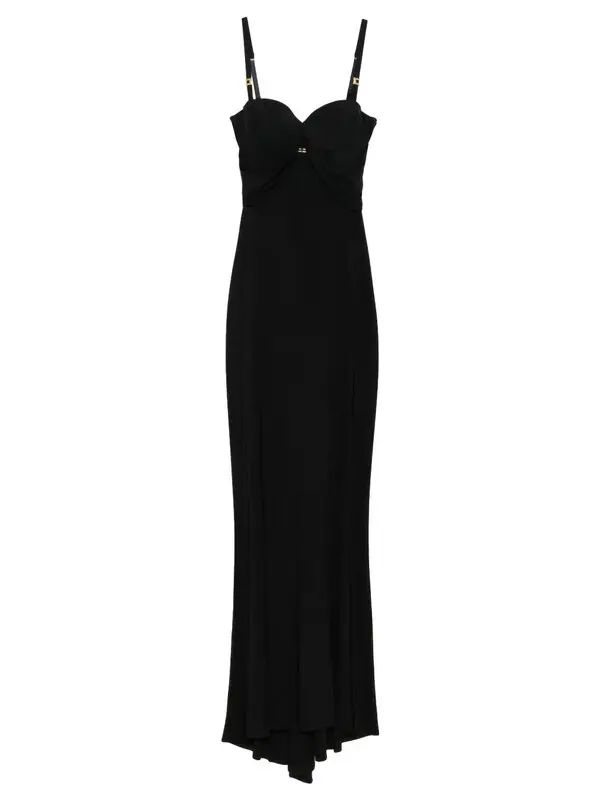 Elisabetta Franchi Crêpe Jersey Maxi Dress With Golden Charm - Black