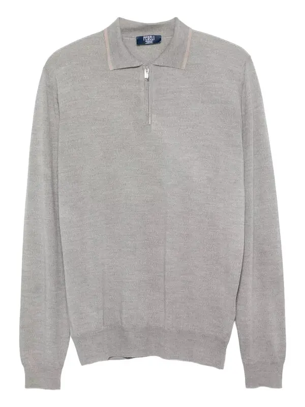 Fedeli Fine-knit Polo Shirt - Grey