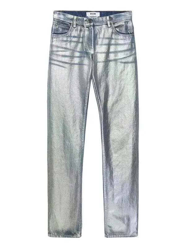 MSGM Metallic-finish Straight-leg Jeans - Blue