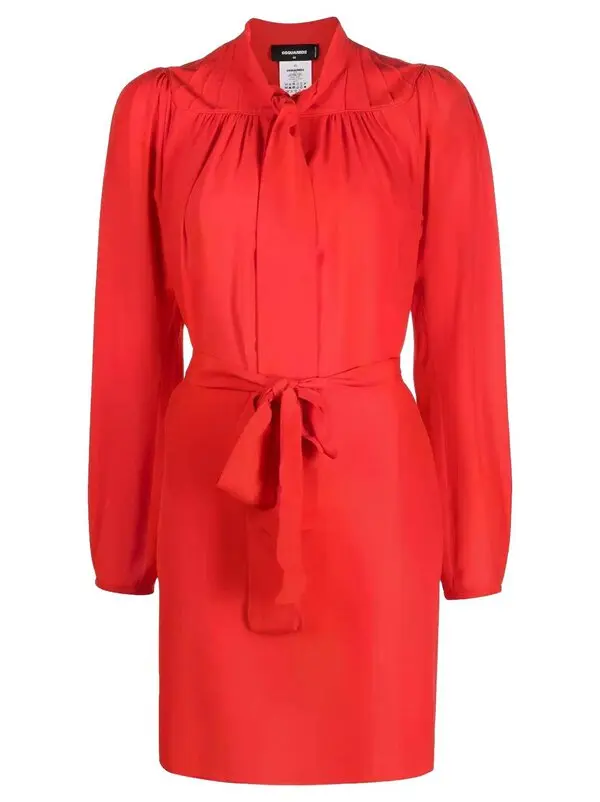 Dsquared2 Pussy-bow Silk Mini Dress - Red