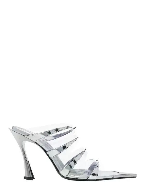 MUGLER 90mm Chrome Leather Fang Sandals - Silver