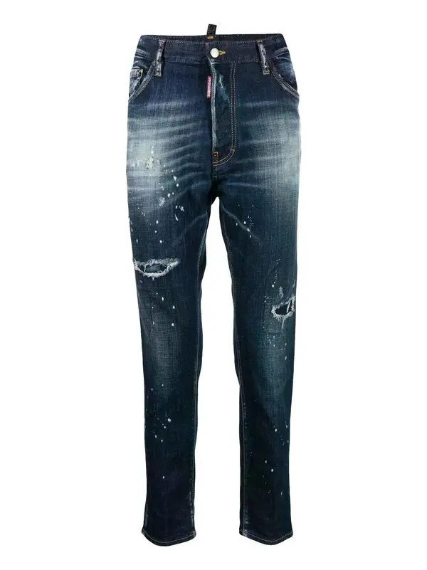 Dsquared2 Paint-splatter Ripped Skinny Jeans - Blue
