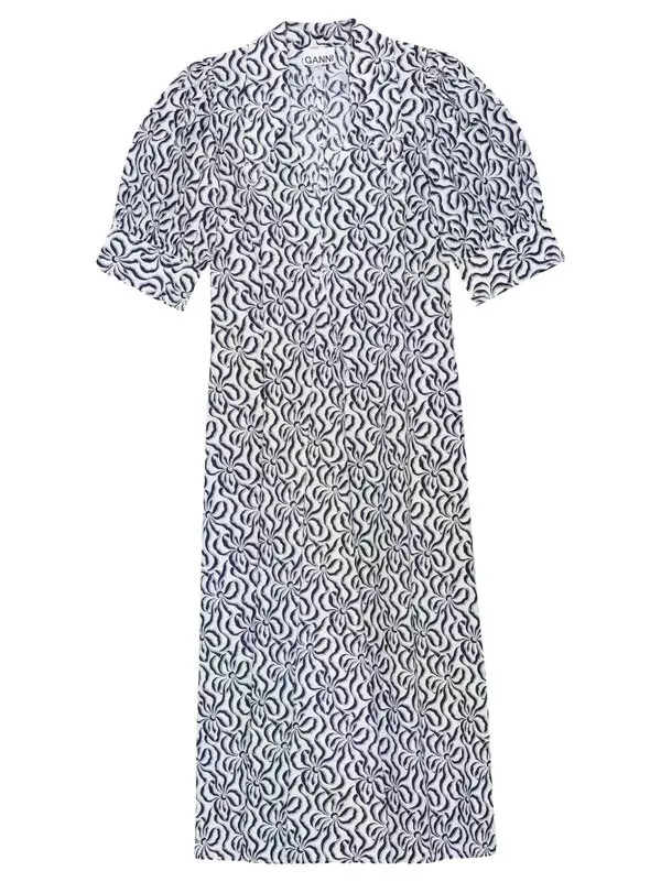 GANNI Graphic-print Organic-cotton Midi Dress - Blue