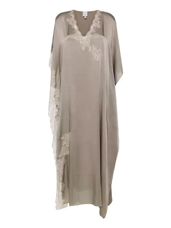 Carine Gilson Lace-trim Silk Kaftan - Grey