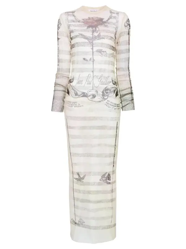 JEAN PAUL GAULTIER Tattoo Marinière Maxi Dress - Neutrals