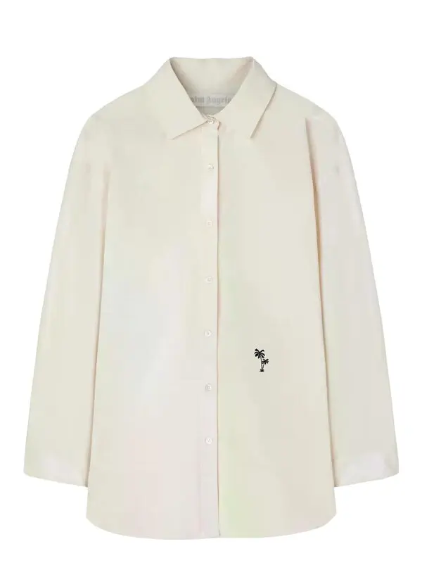 Palm Angels Palms-embroidered Poplin Shirt - Neutrals