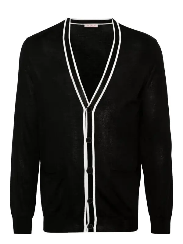 Valentino Garavani Contrasting-trim Virgin Wool Cardigan - Black