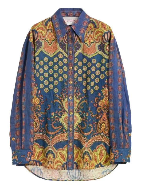 Valentino Garavani Medaglioni Voyage Imaginaire Linen Shirt - Blue