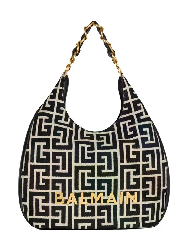 Balmain 1945 Soft Hobo Large Shoulder Bag - Black