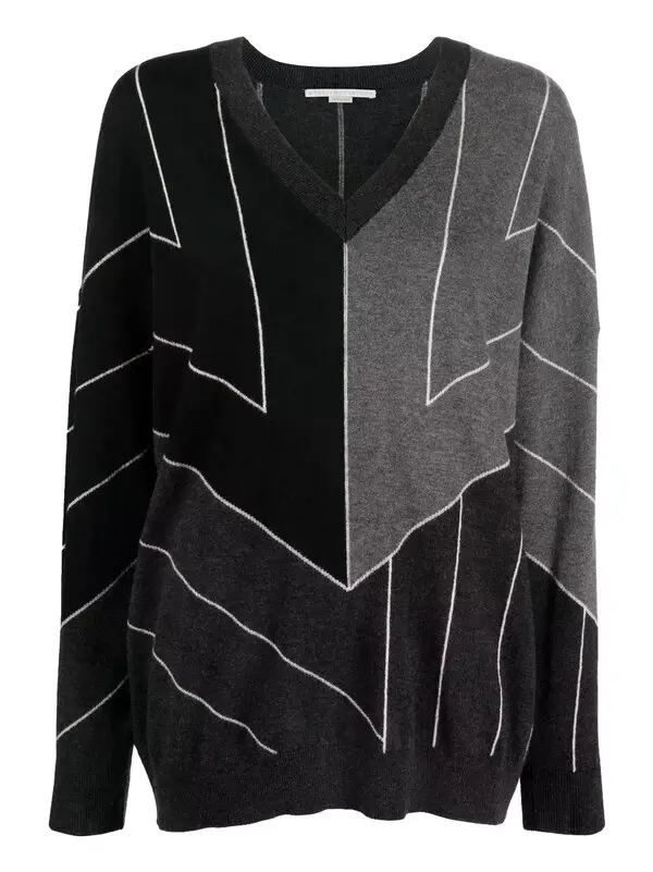 Stella McCartney Stripe-print V-neck Jumper - Grey
