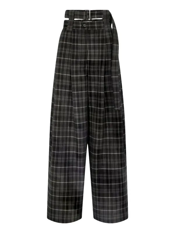 STUDIO TOMBOY Tartan Check-pattern Belted Trousers - Black