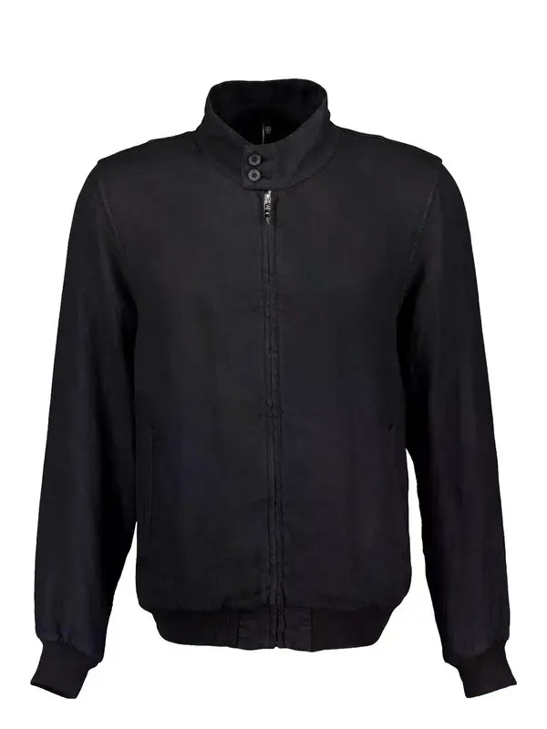 120% Lino Zip-up Linen Bomber Jacket - Black