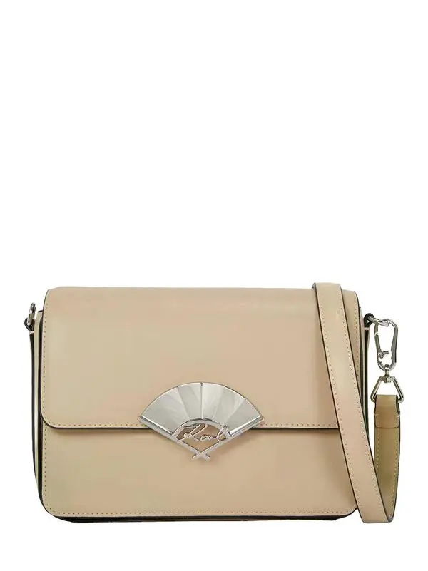 Karl Lagerfeld Signature Fan Leather Crossbody Bag - Neutrals