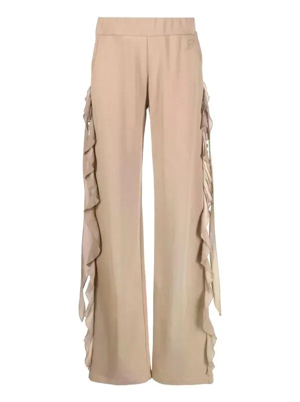 Blumarine Ruffled-trim Wide-leg Trousers - Neutrals