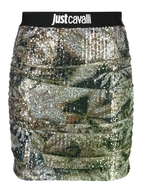 Just Cavalli Sequined Ruched Skirt - Silver