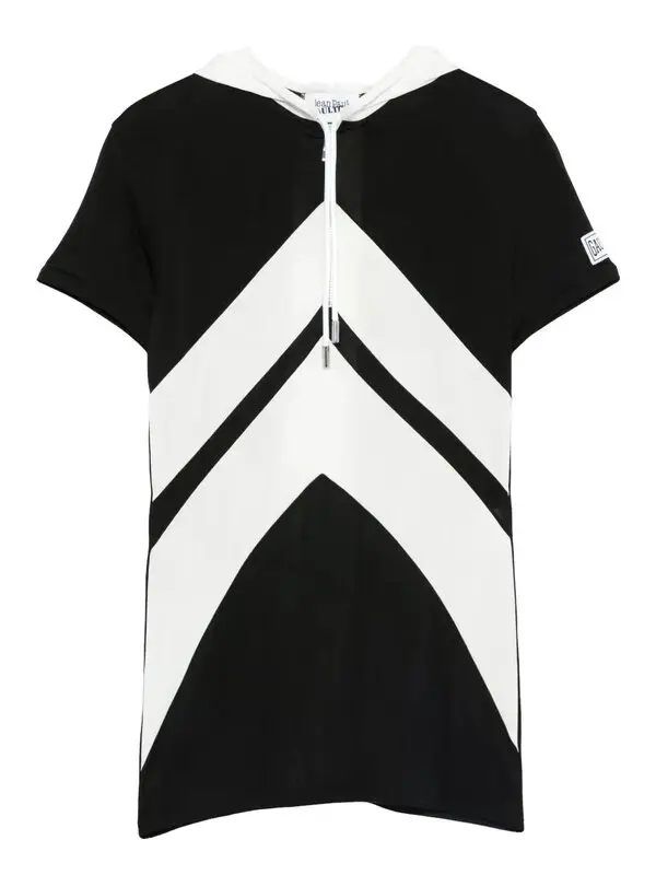 JEAN PAUL GAULTIER Chevron-patterned Hooded T-shirt - Black