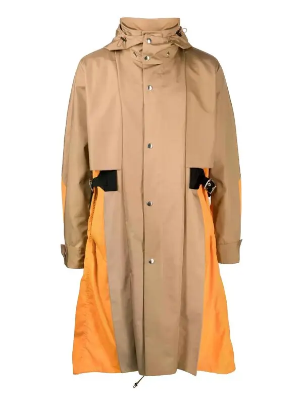 TOGA VIRILIS Taffeta Midi Coat With Detachable Hood - Brown