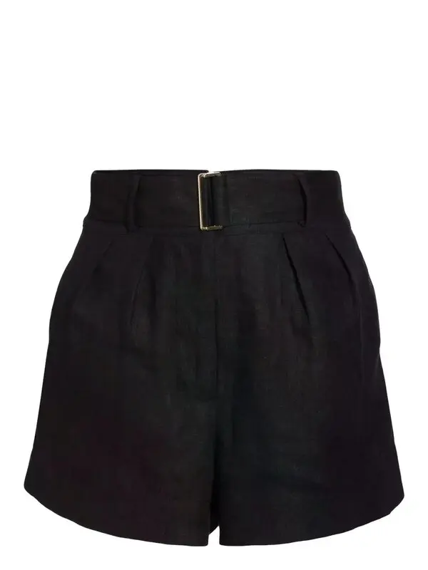 HEVRON Linen Box-pleat Shorts - Black