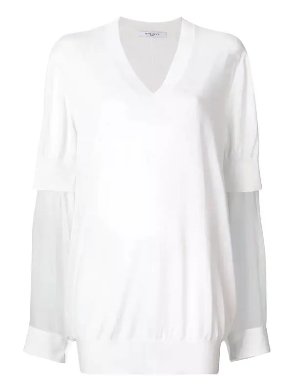 Givenchy Sheer Sleeve V-neck Sweater - White